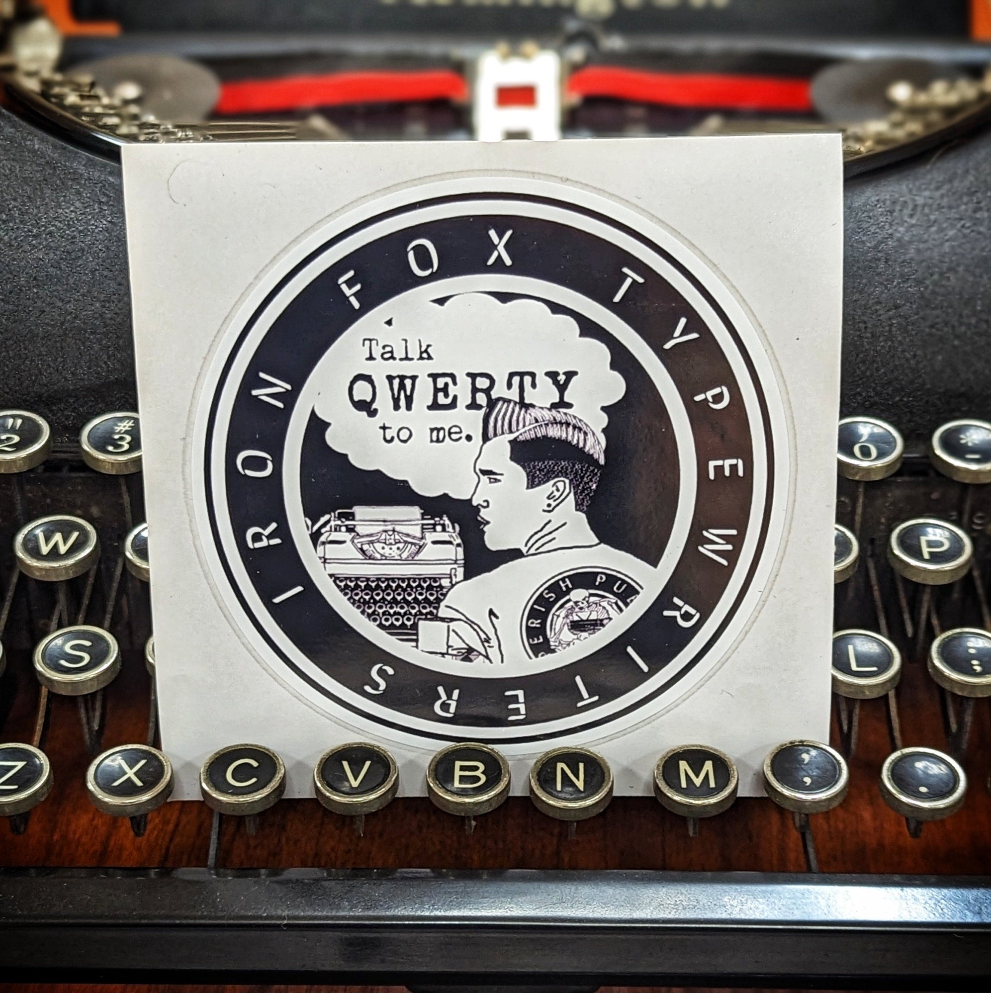 "Talk Qwerty to Me" Rockabilly Fella' 4"x4" round vinyl sticker | Iron ...