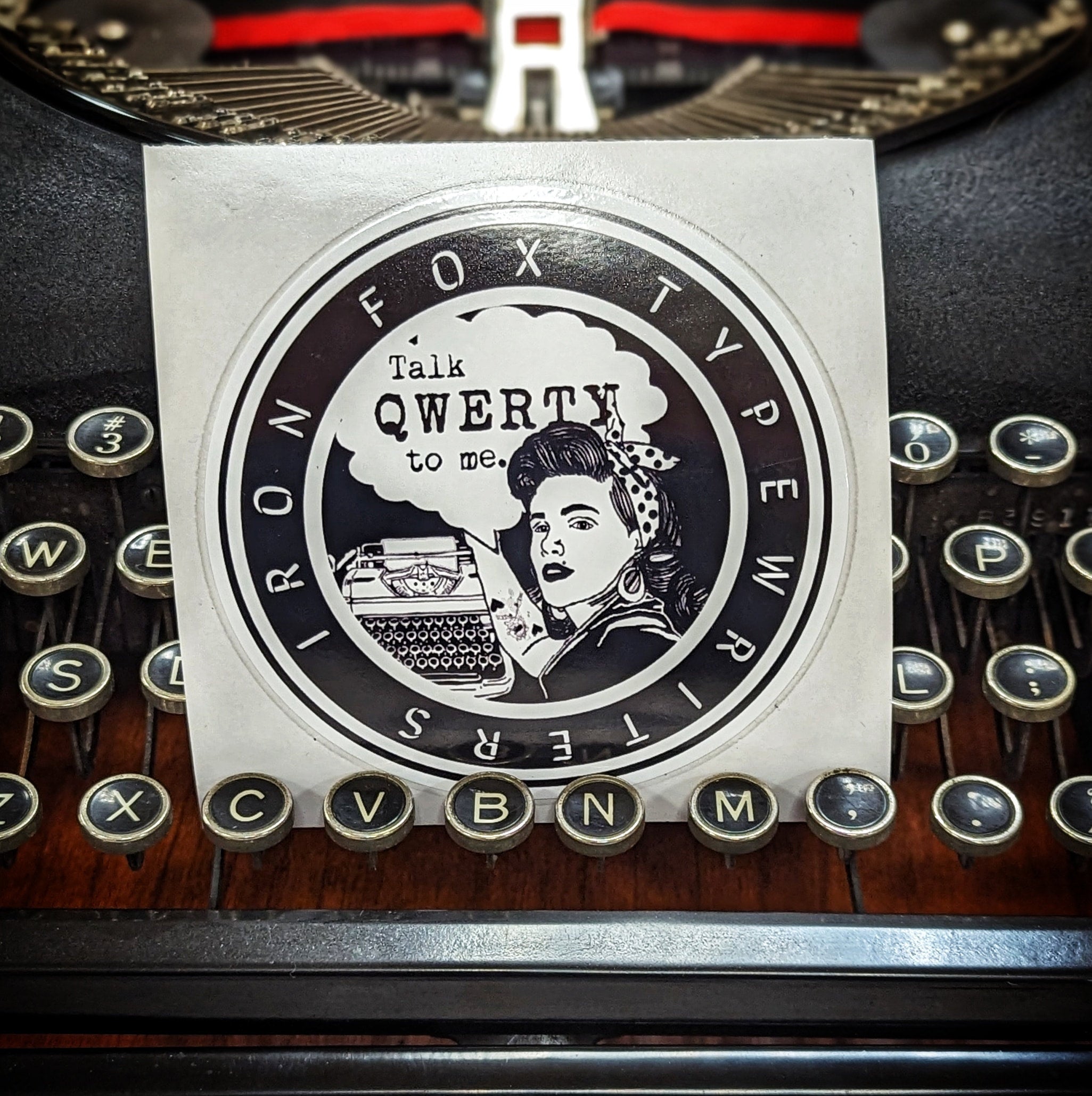 "Talk Qwerty to Me" Rockabilly Babe 4"x4" round vinyl sticker | Iron ...